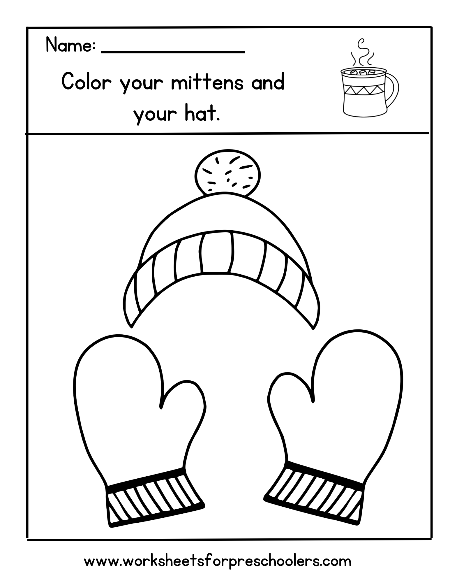 Winter Hat and Mittens Coloring Page