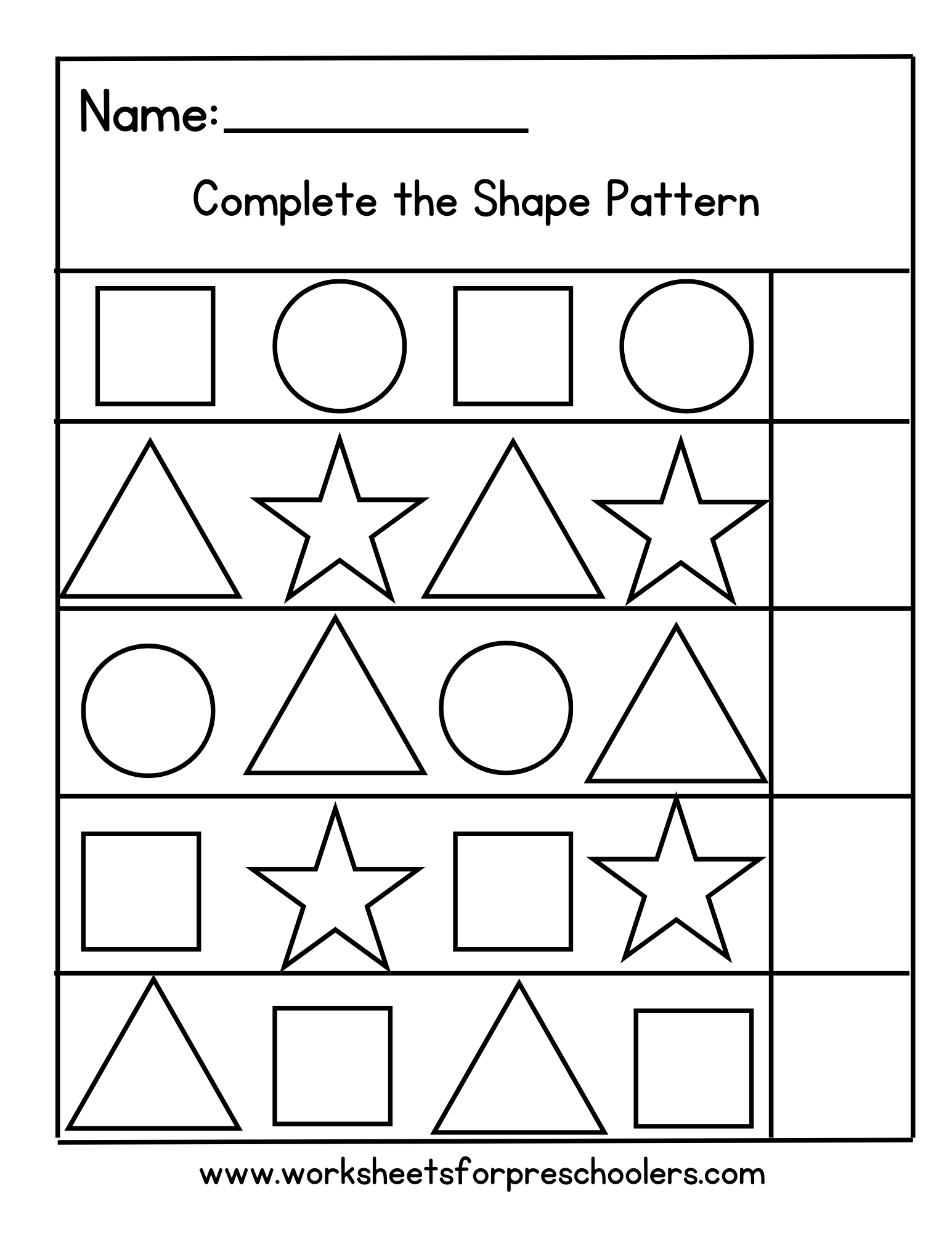 Preschool Pattern Completion Star Shape Activity Worksheet Preschool Pattern Completion Star Shape Activity Worksheet