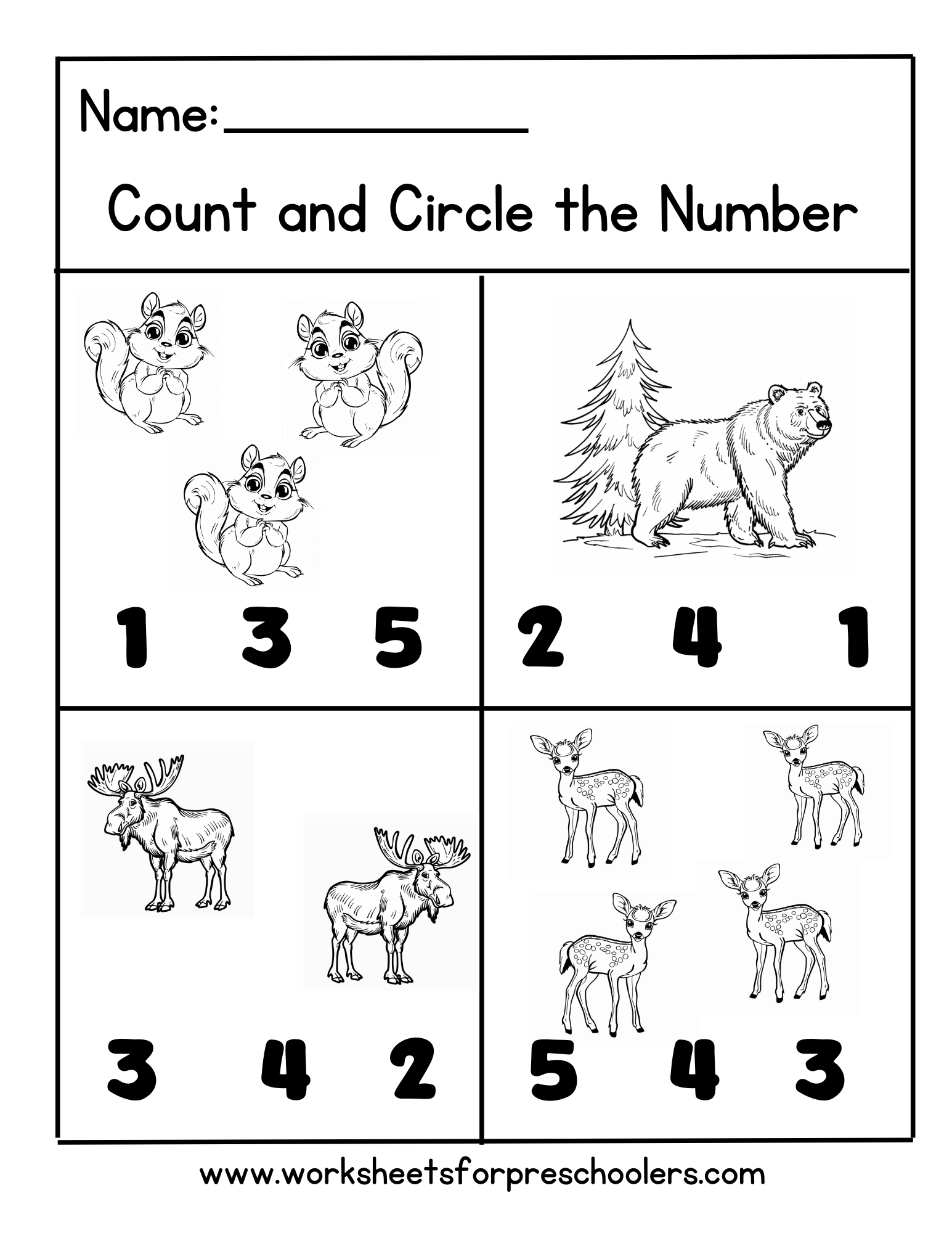 Preschool Count and Circle Number Math Activity Worksheet