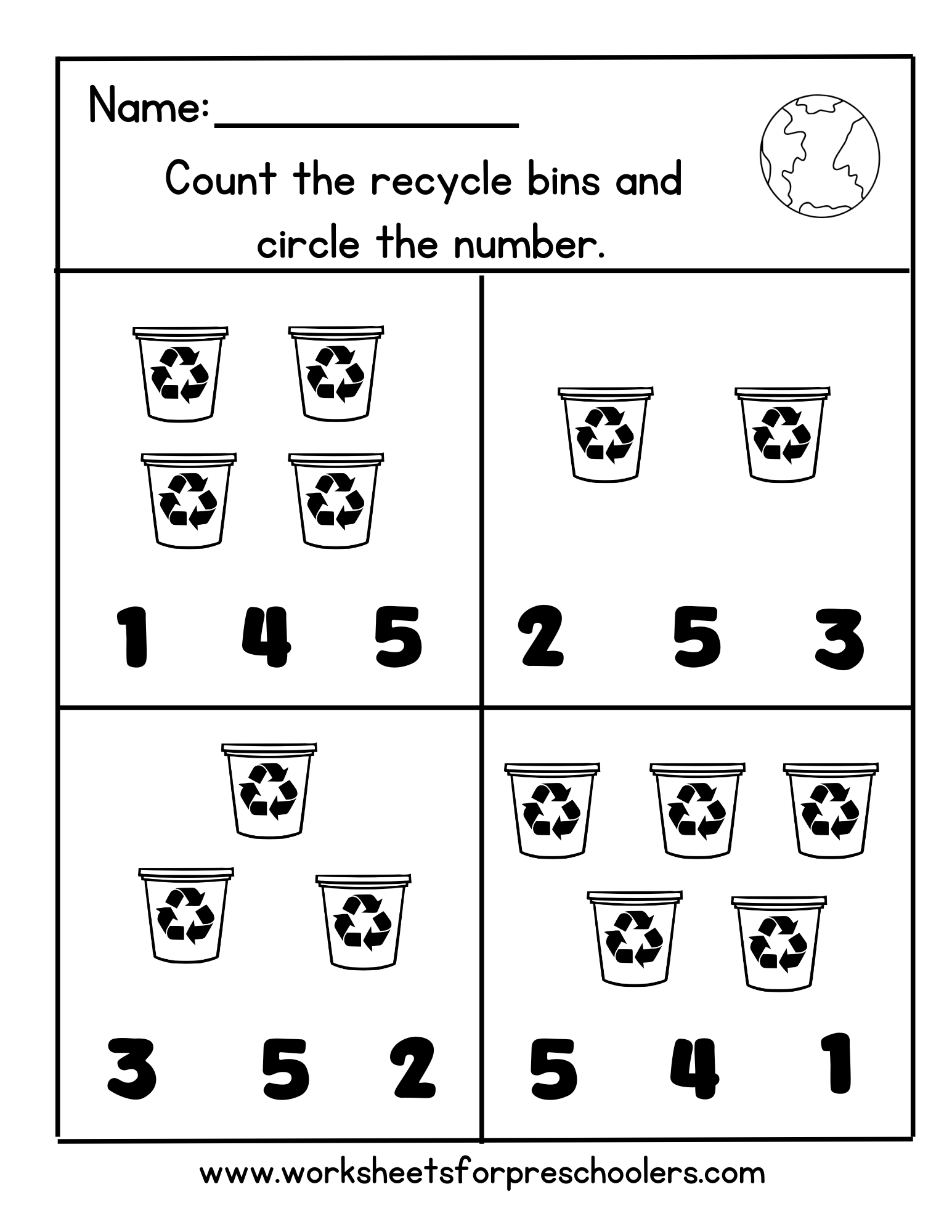 Earth Day Math Activity Worksheet