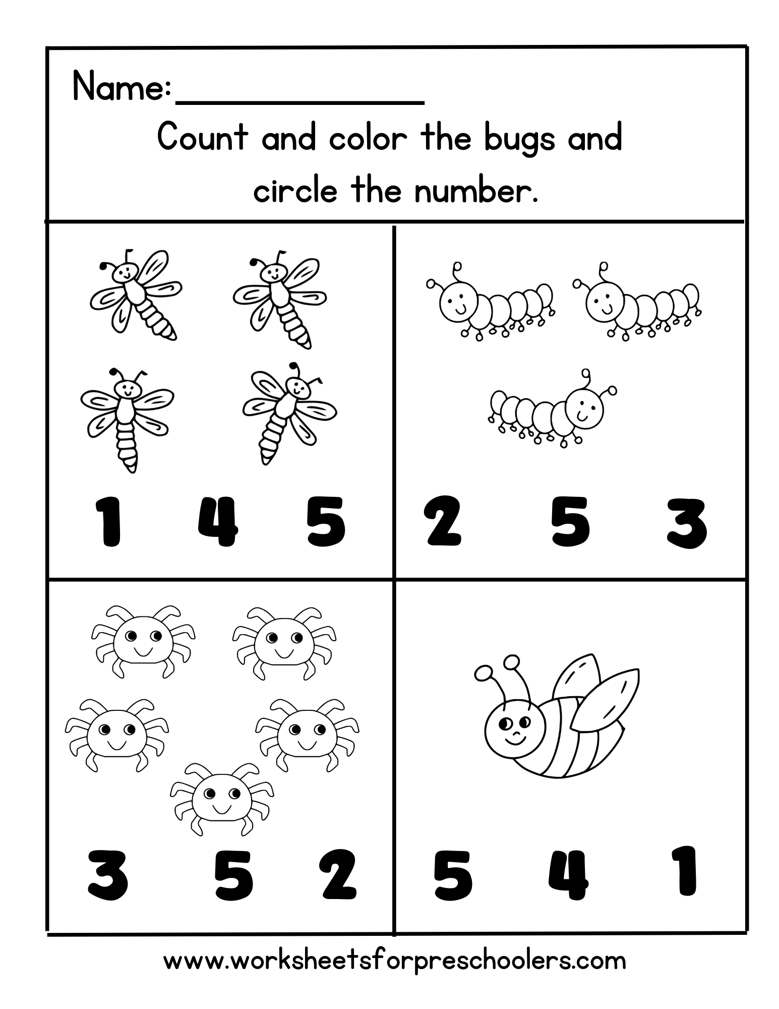 Counting Bugs Activity Worksheet