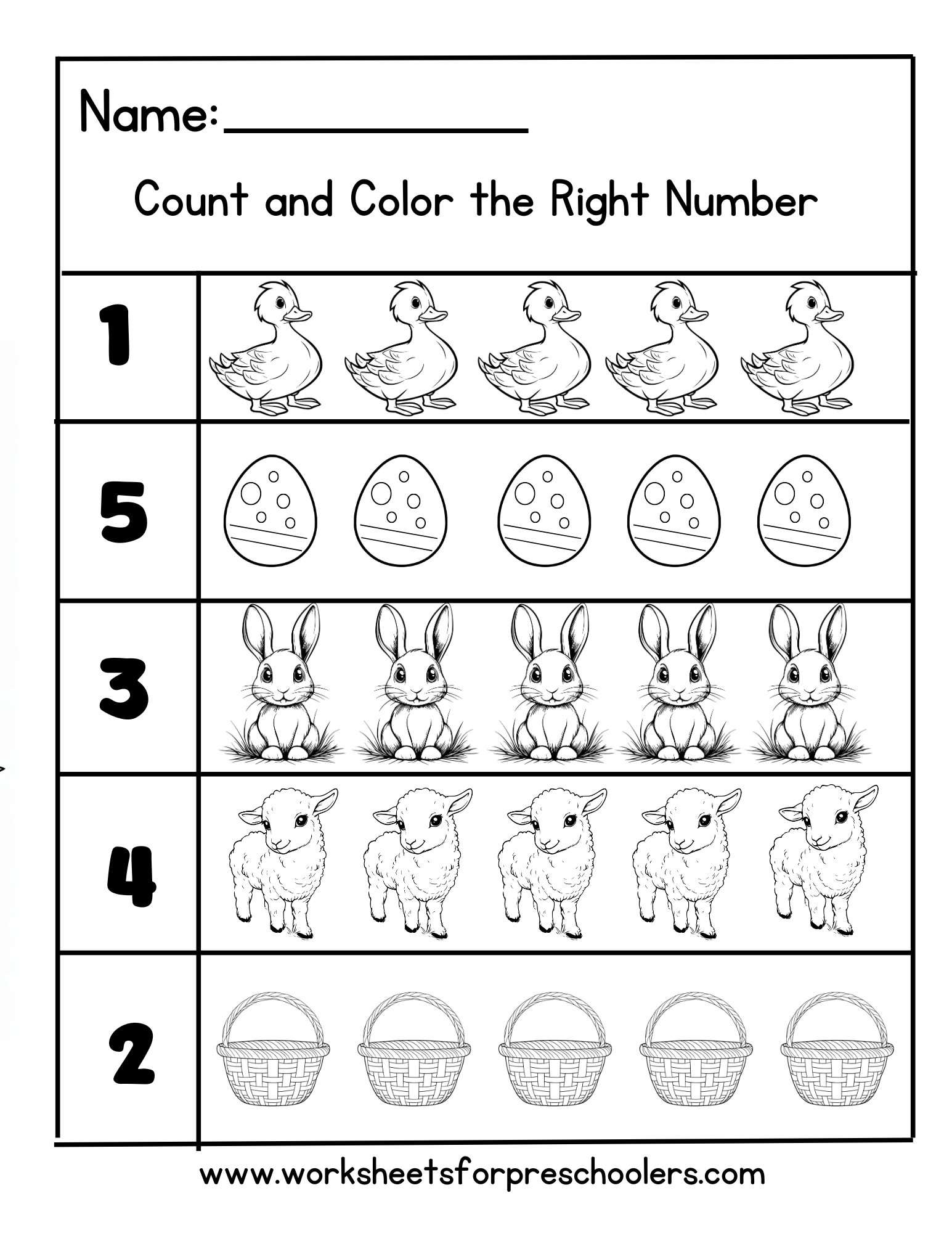 Easter Count and Color Math Worksheet