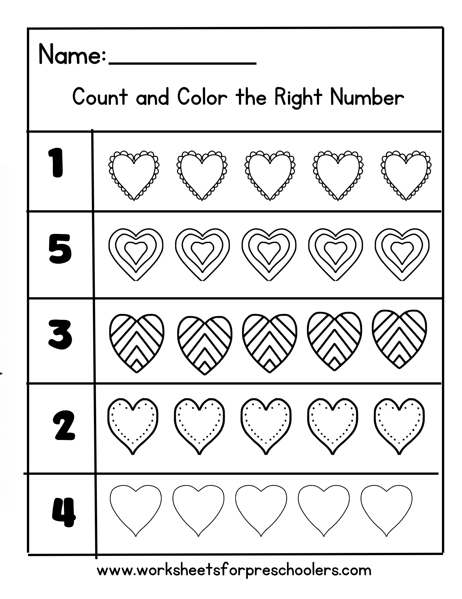 Valentine Count and Color Math Worksheet