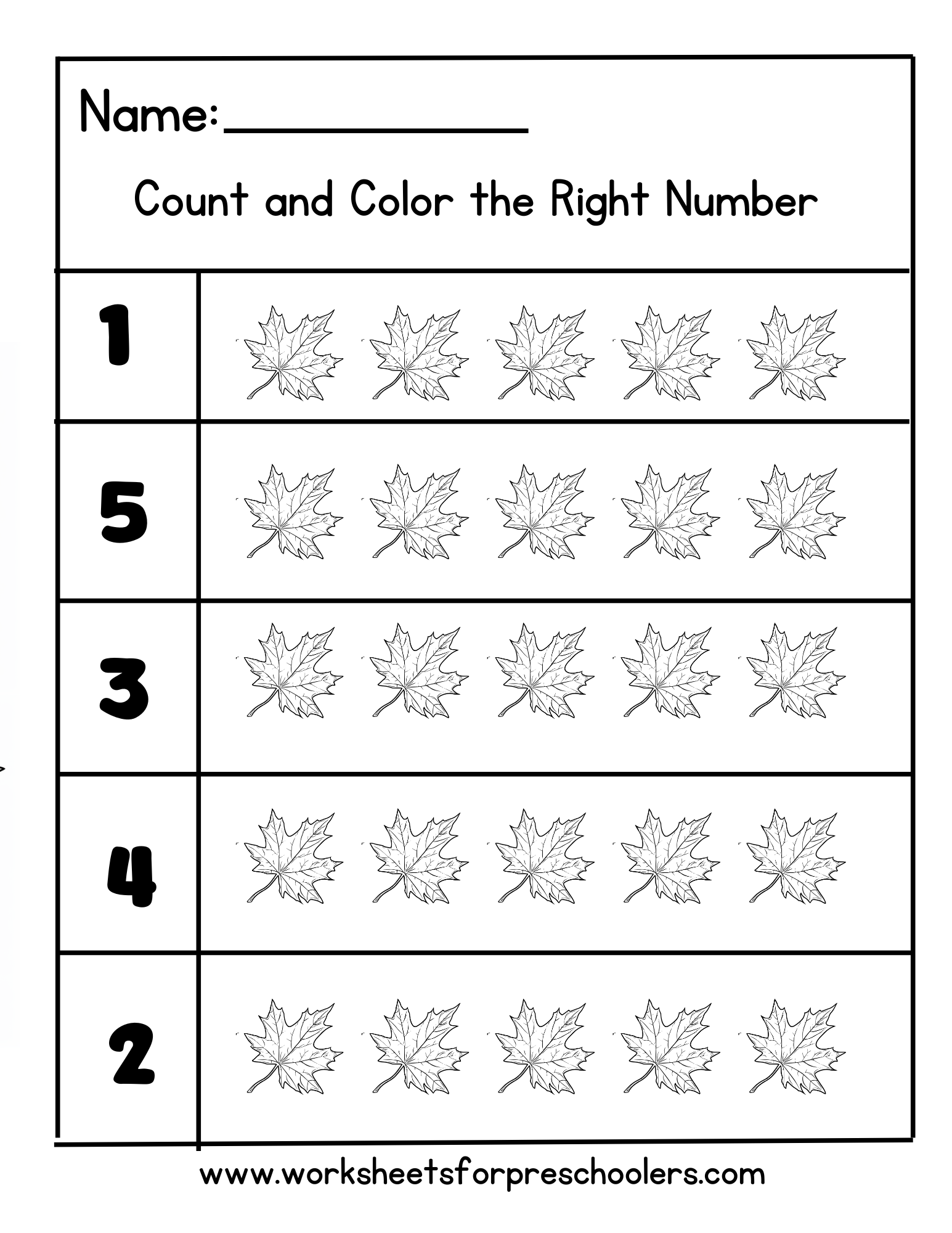 Fall Leaves Count and Color Math Worksheet Fall Leaves Count and Color Math Worksheet