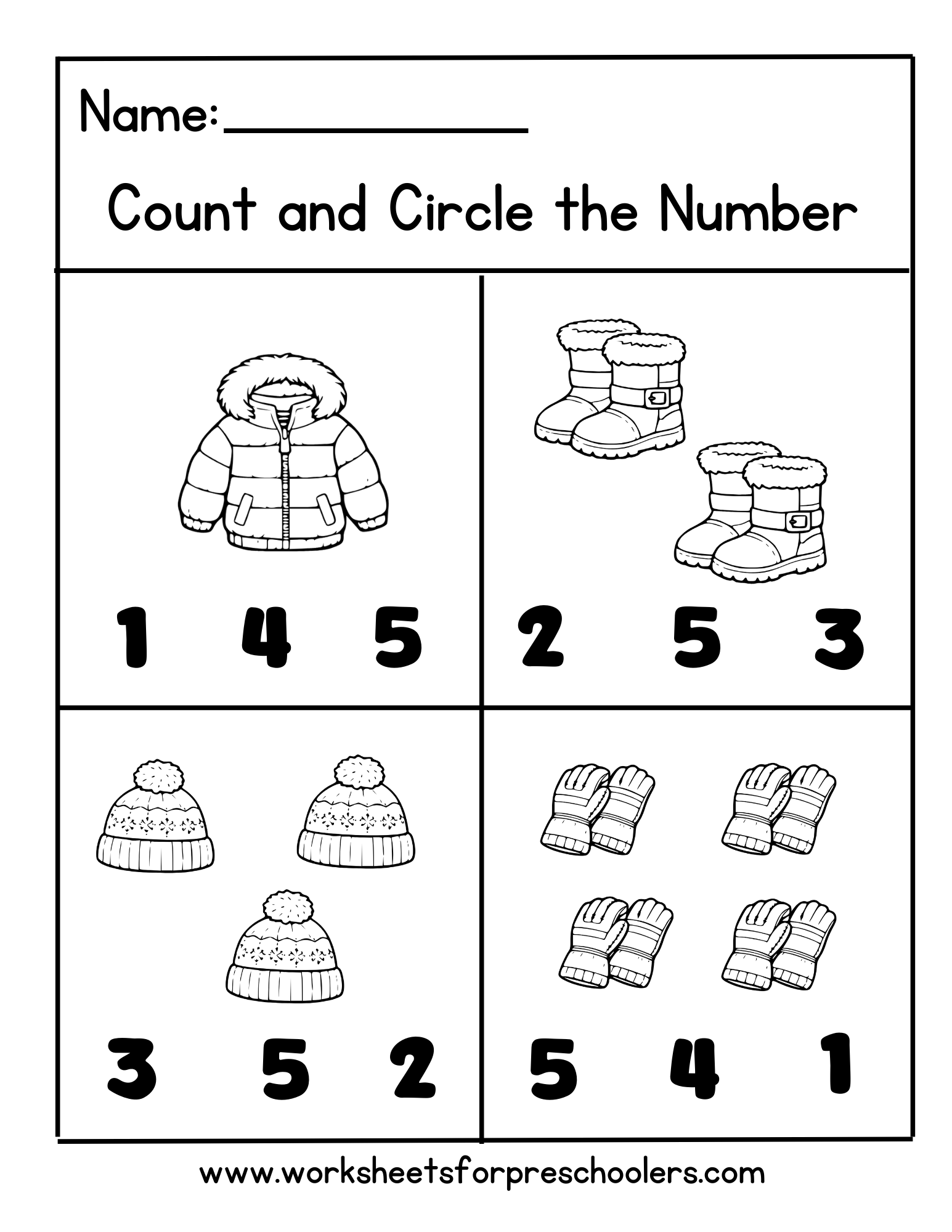 Winter Clothes Worksheets for Preschool