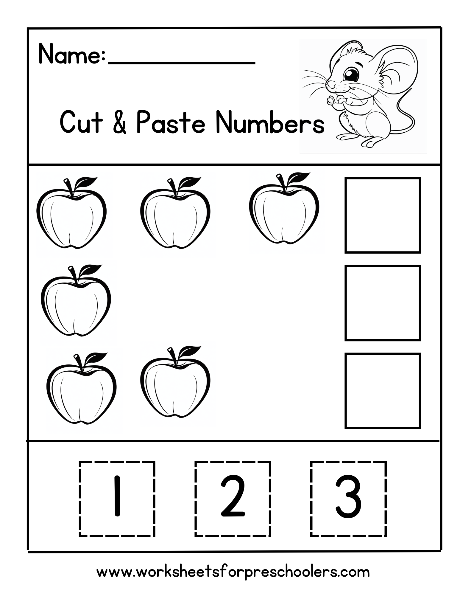 Apples Cut and Paste Numbers Worksheet