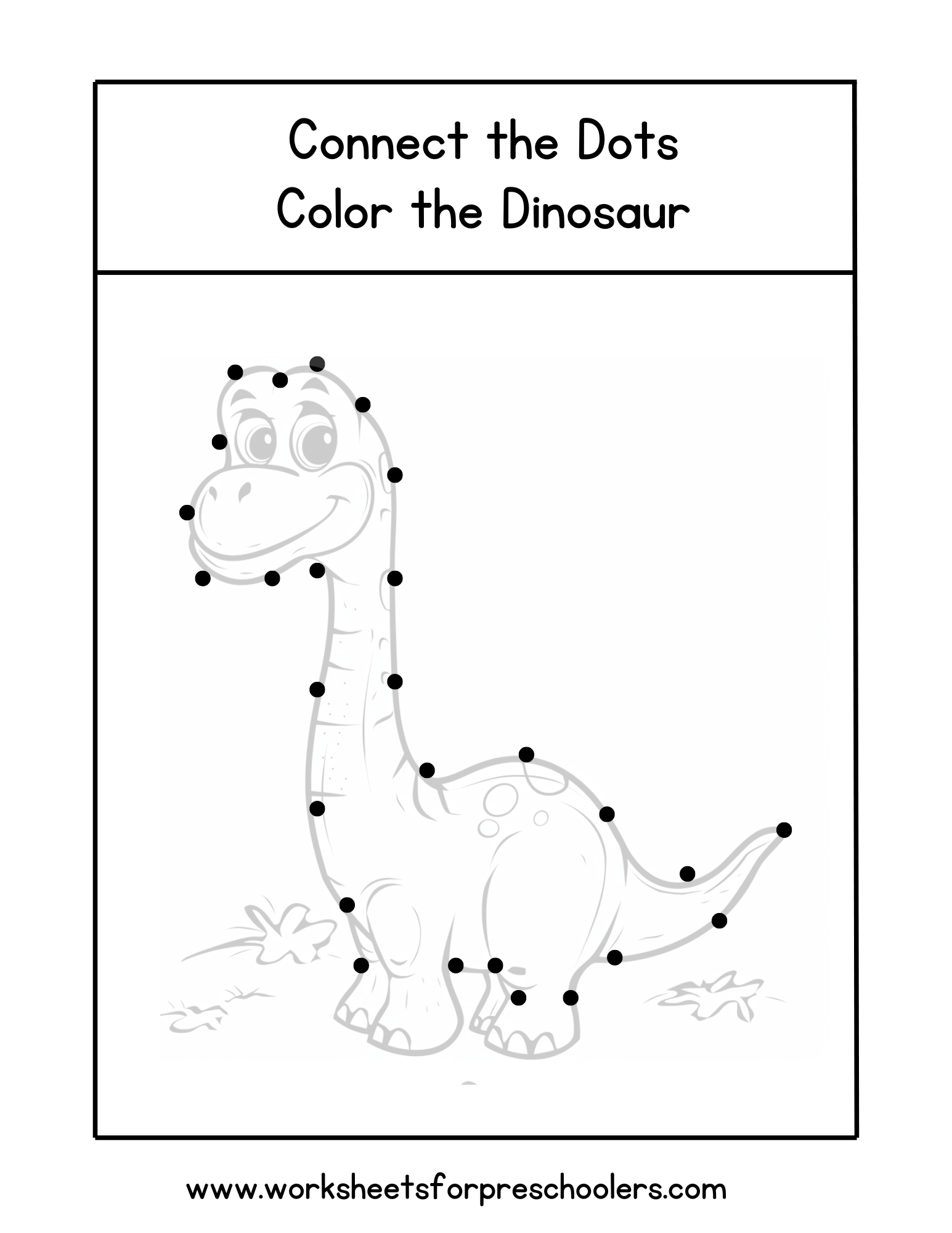 Connect the Dots Dinosaur Worksheet for Preschoolers