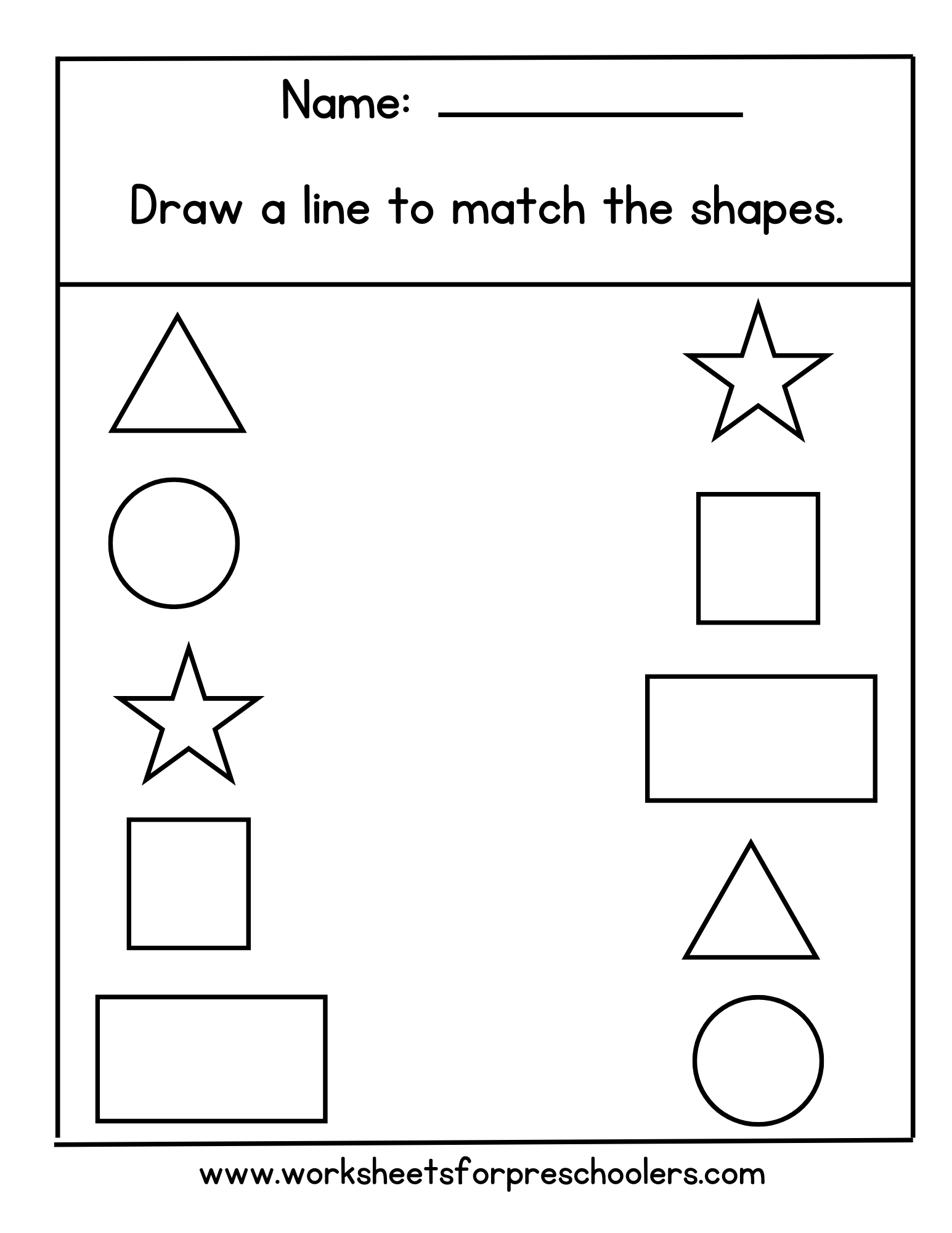 Shape Matching Worksheet for Preschool- Draw a Line to Match