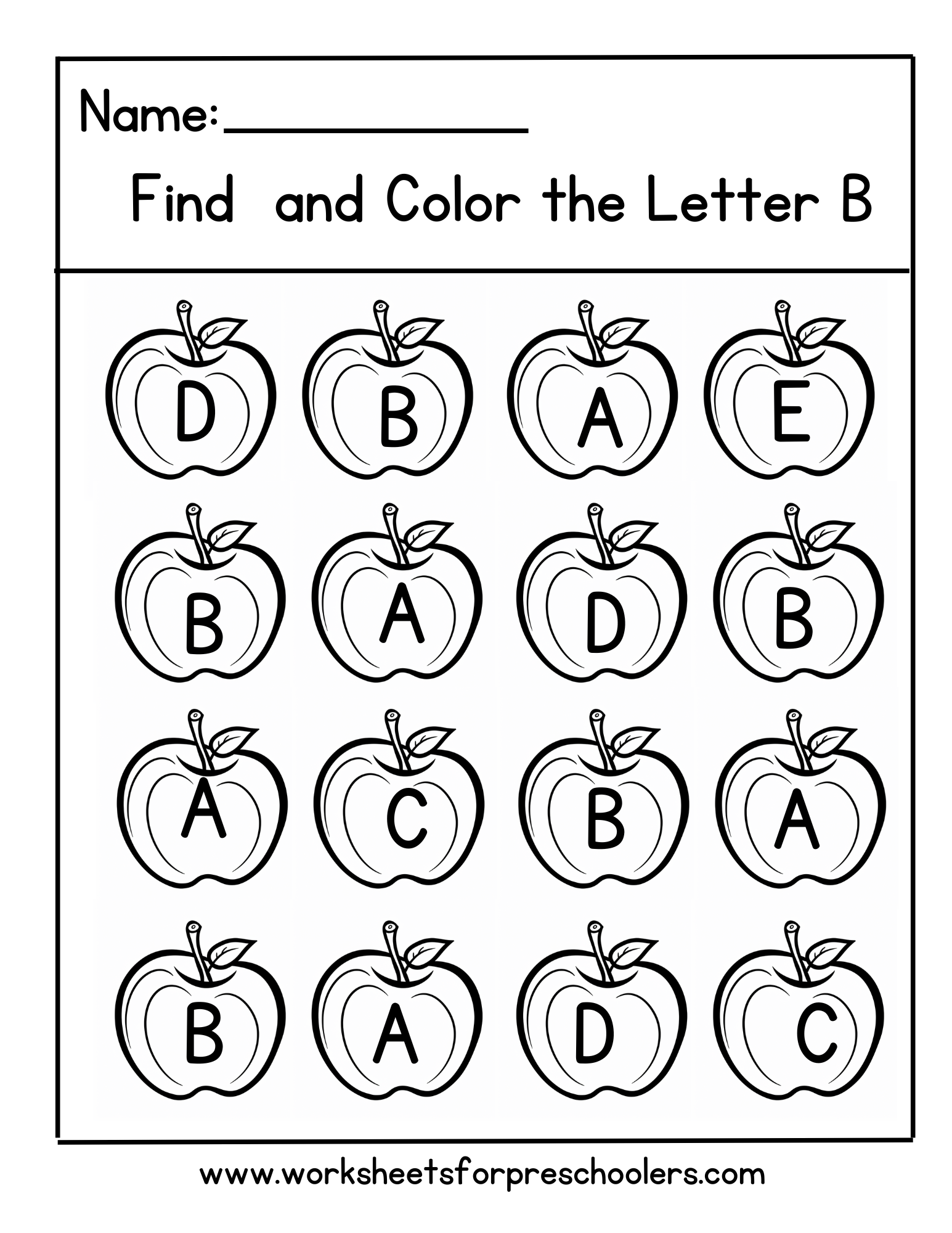 Preschool Find Letter B Activity Worksheet Apples