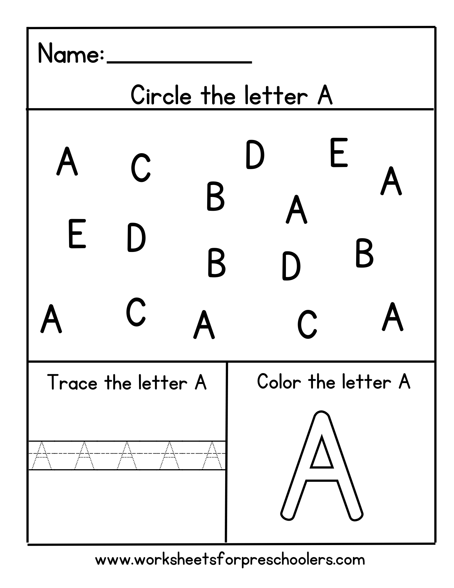 Preschool Find Circle and Trace Letter A Activity Worksheet