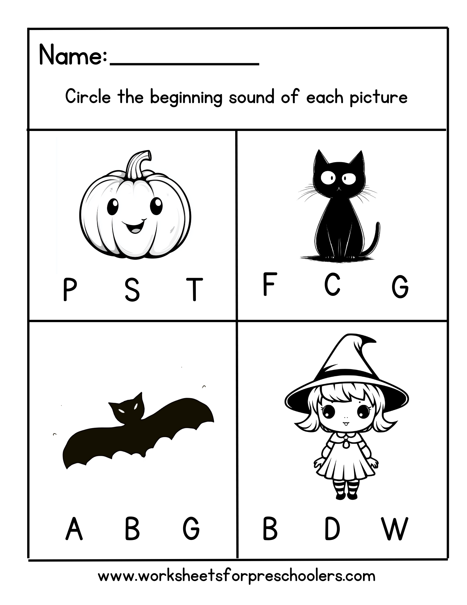 Halloween Beginning Sound Worksheet