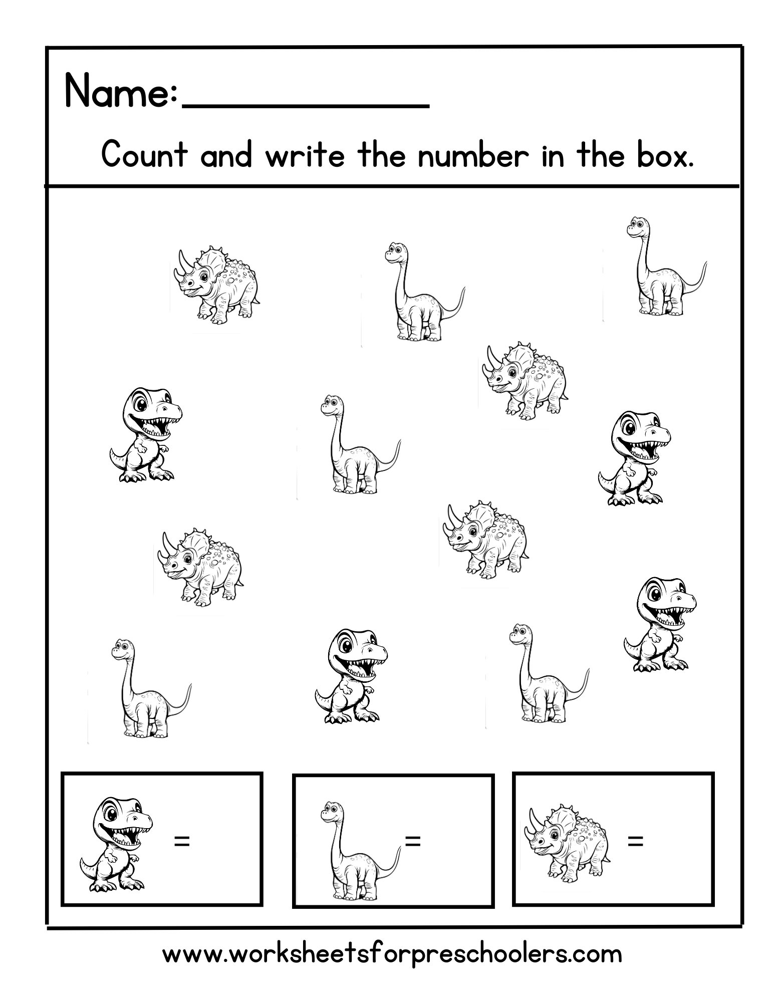 Dinosaur Counting Math Worksheet