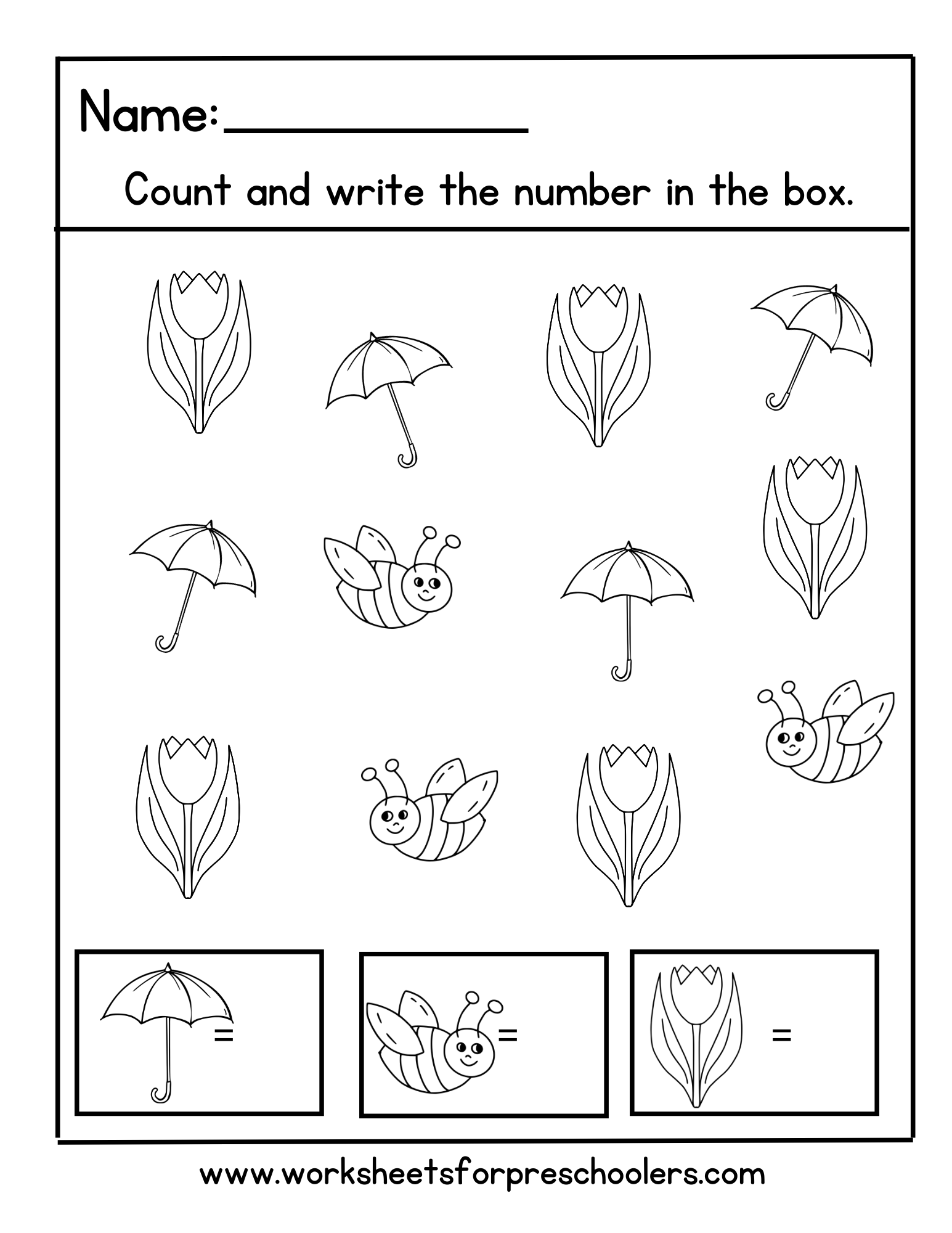Spring Theme Counting Worksheet