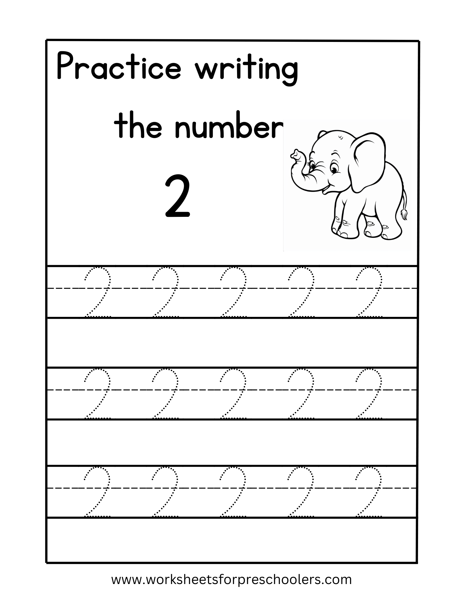 Number 2 Tracing Worksheet for Preschoolers
