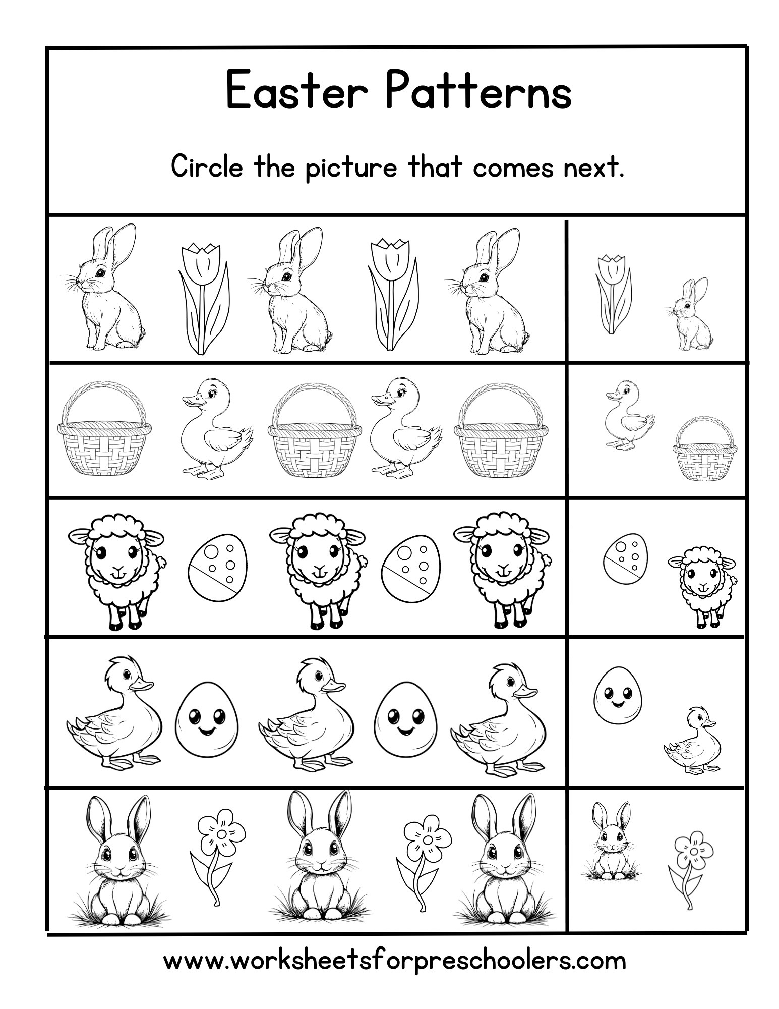 Easter Theme Pattern Completion Worksheet