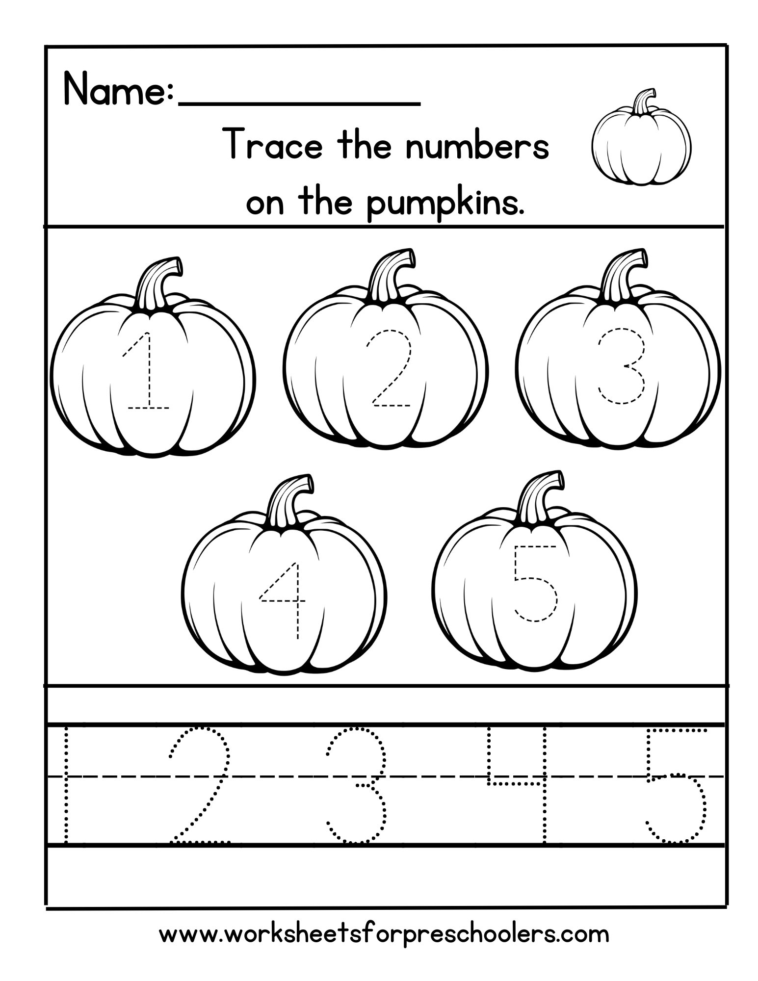 Pumpkin Number Tracing Worksheet