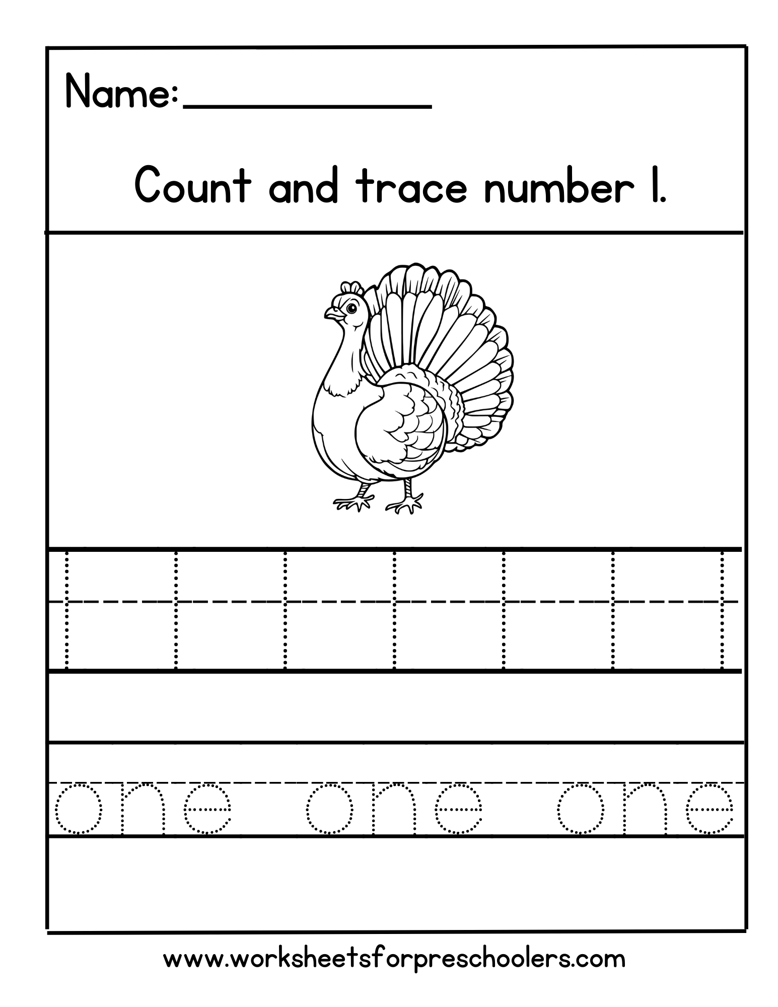Turkey Number 1 Math Worksheet