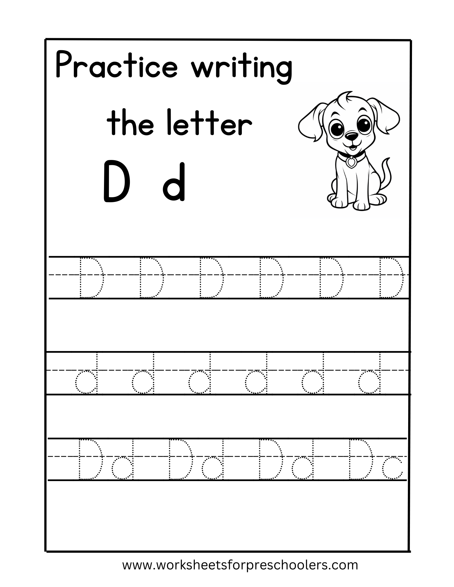 Tracing Uppercase and Lowercase Letter D Worksheet