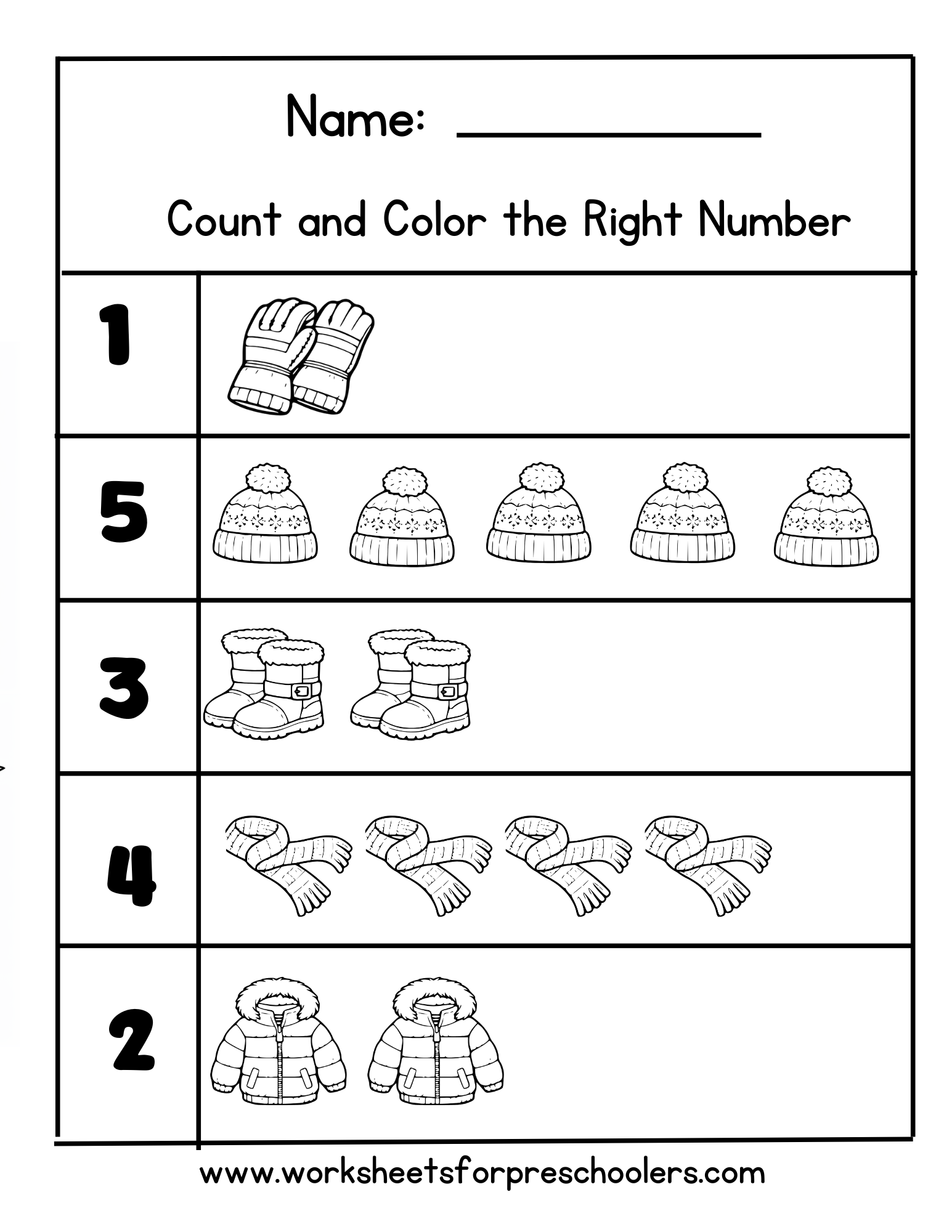 Winter Clothes Worksheets for Preschool